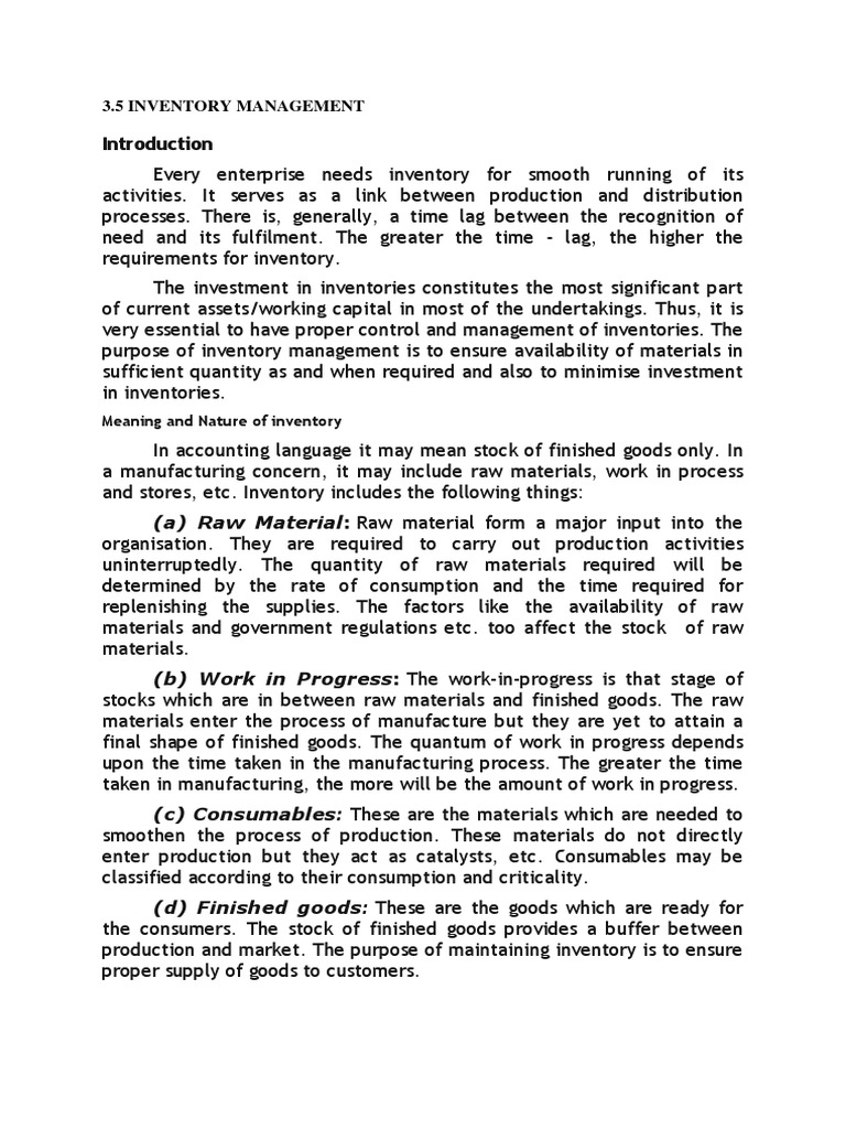 3.5 Inventory Management: Meaning and Nature of Inventory | PDF ...