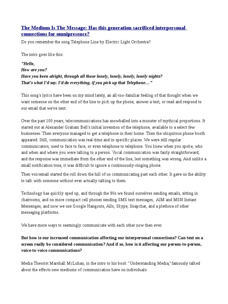 03-17 The Medium Is The Message | PDF | Telephone | Communication
