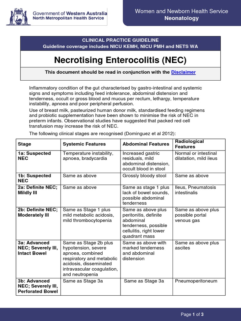 Necrotising Enterocolitis (NEC) : Clinical Practice Guideline Guideline ...