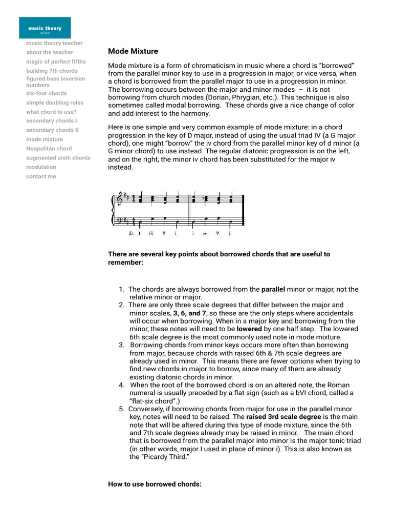 Mode Mixture | PDF | Minor Scale | Chord (Music)