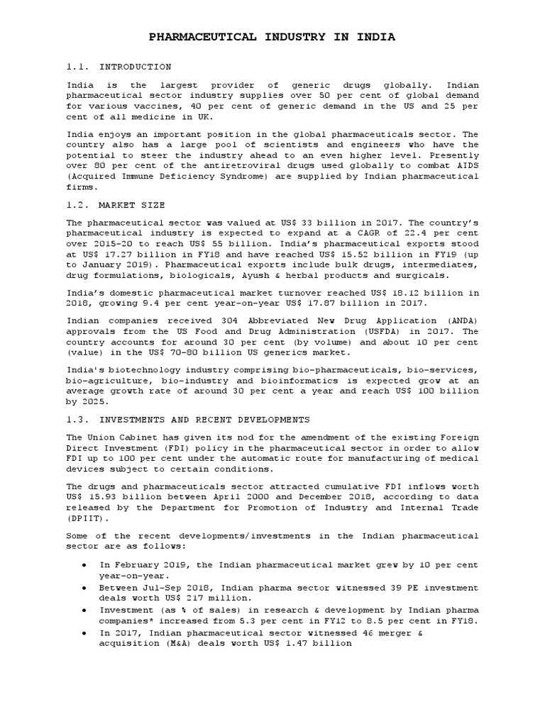 Pharmaceuticals Industry in India | PDF | Foreign Direct Investment | Pharmaceutical Industry