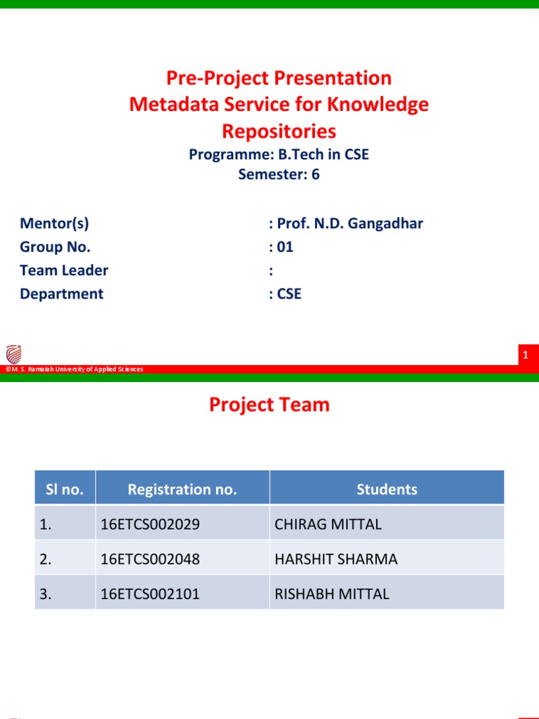 Pre-Project Presentation Metadata Service For Knowledge Repositories ...