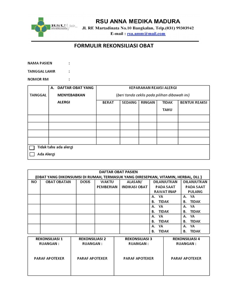 Formulir Rekonsiliasi Obat | PDF