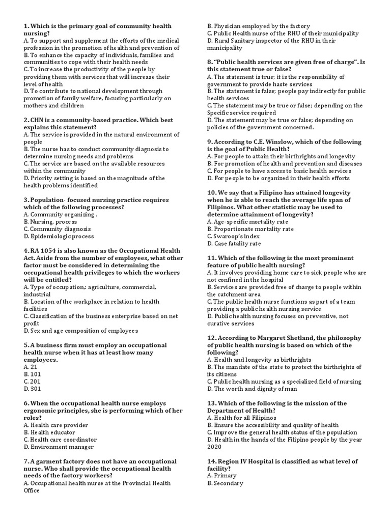 CHN Questions | PDF | Health Care | Public Health
