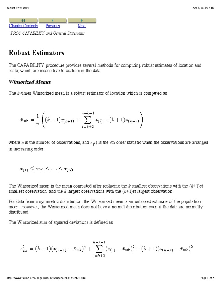 Robust Estimators: Winsorized Means | PDF | Robust Statistics | Estimator