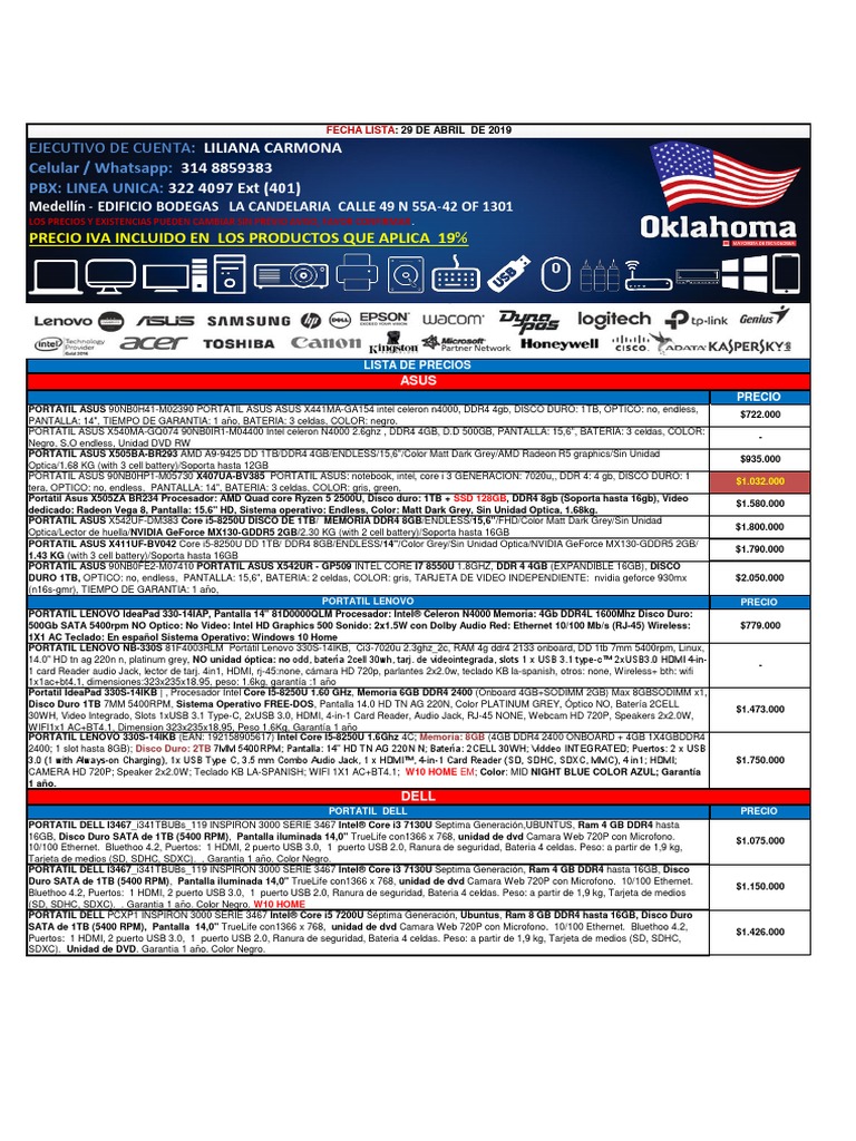 Lista de Precios Oklahoma Abril 29 2019 | PDF | Seguro digital | USB