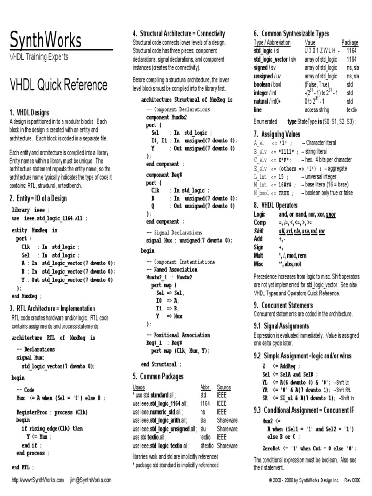 Ynth Orks: VHDL Quick Reference | PDF | Vhdl | Control Flow