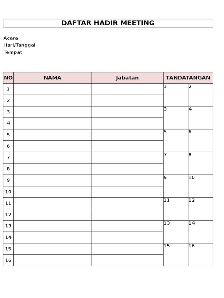 Contoh Form Absensi | PDF