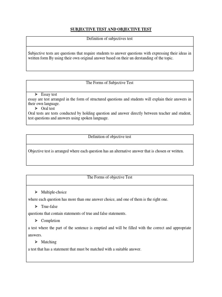 Subjective Test and Objective | PDF