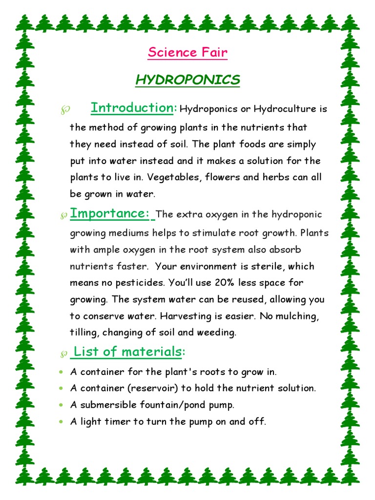 Hydroponics: Science Fair | PDF