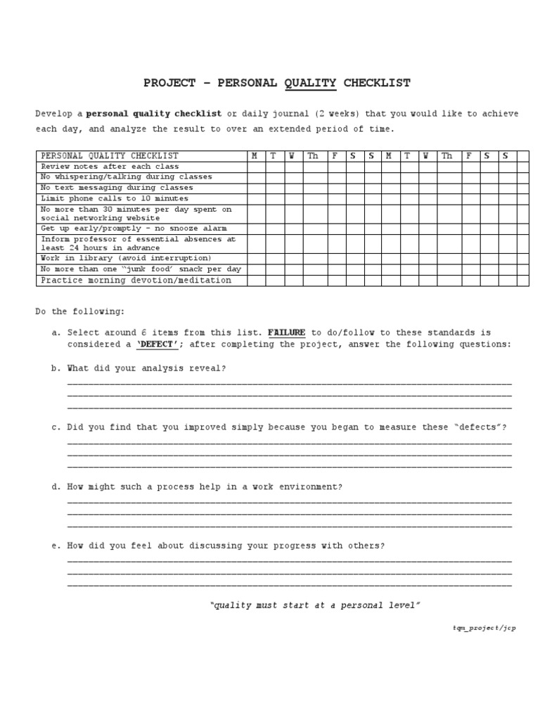 Term Project Quality Checklist | Download Free PDF | Communication ...