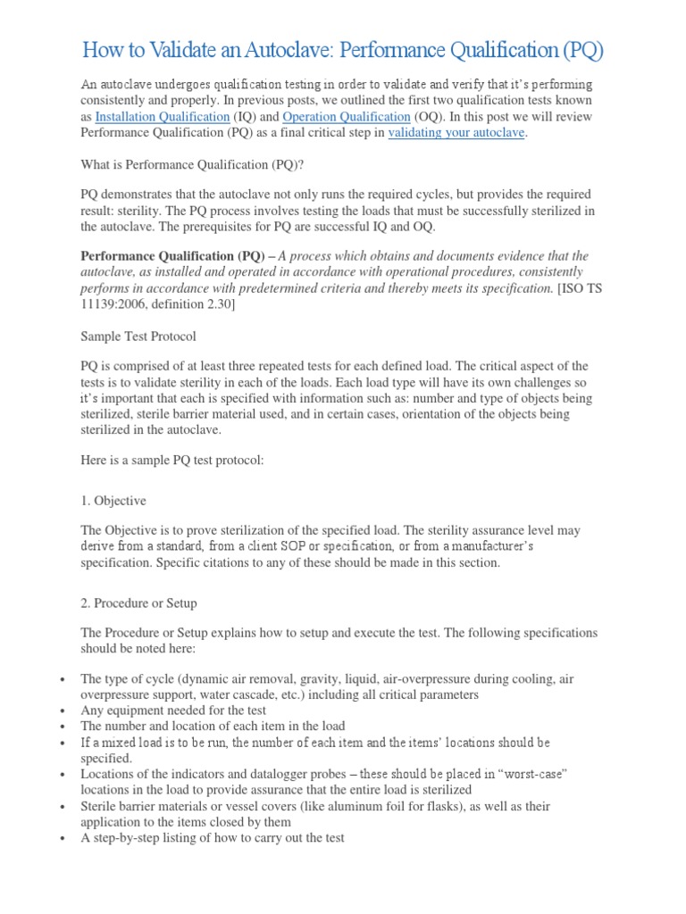 Autoclave Performance Qualification Guide | PDF | Verification And ...
