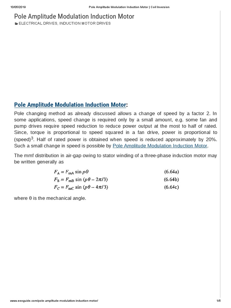 Pole Amplitude Modulation Induction Motor | PDF | Electric Motor ...