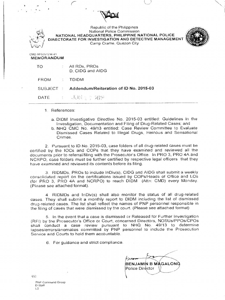 PNP Investigation Guidelines For Drug Related Issues | PDF