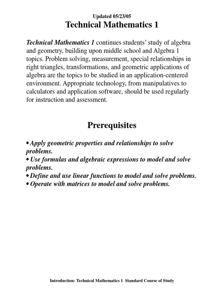 Technical Mathematics 1: Updated 05/23/05 | PDF | Area | Triangle