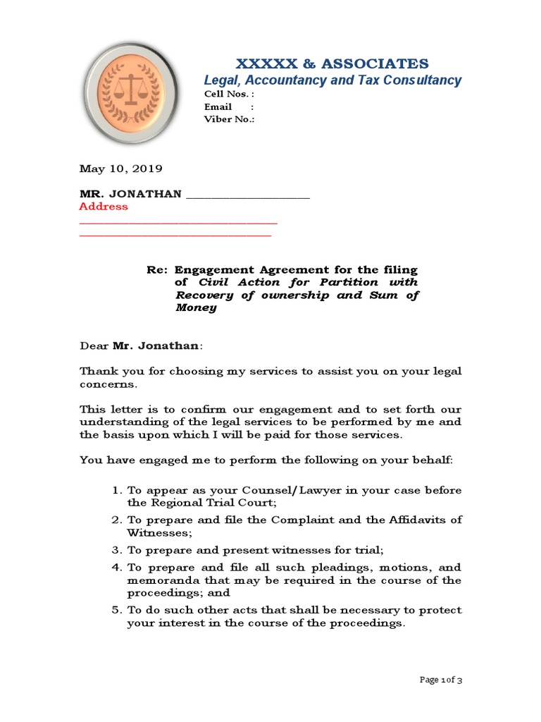 Engagement Letter Blank | PDF | Lawsuit | Confidentiality
