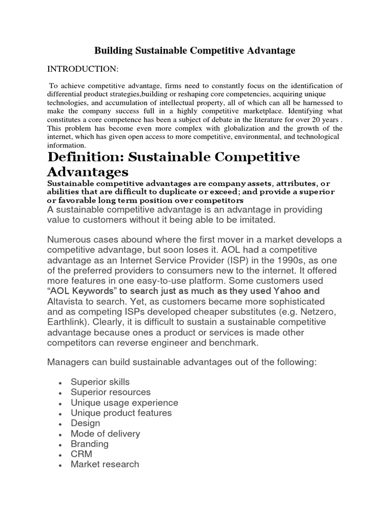 Definition: Sustainable Competitive Advantages | PDF | Competitive ...