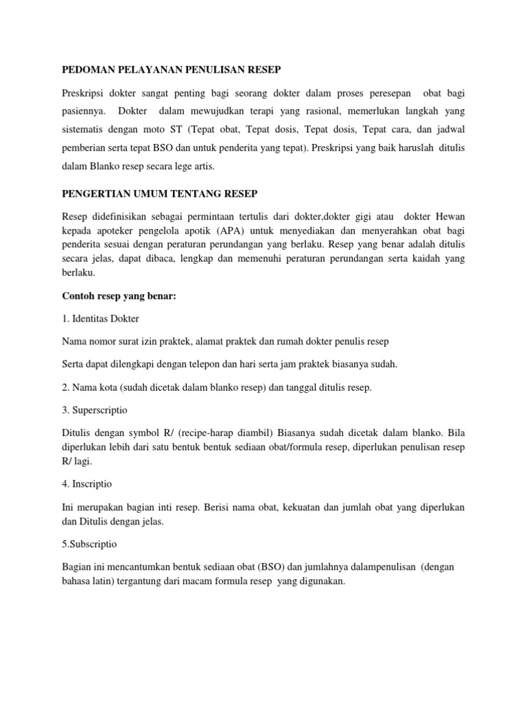 Pedoman Pelayanan Penulisan Resep | PDF