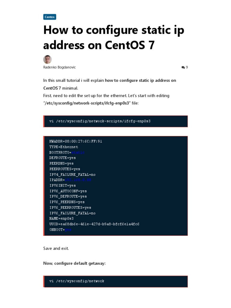 How To Configure Static Ip Address On Centos 7: 9 Radenko Bogdanovic ...