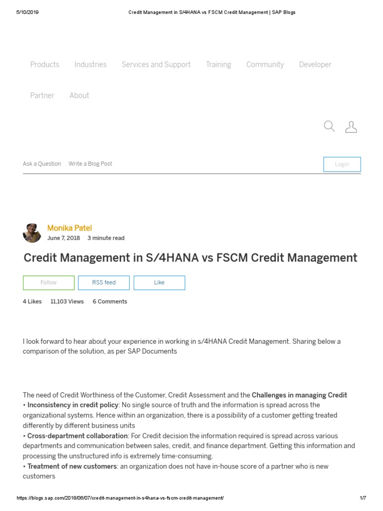 Credit Management in S - 4HANA Vs FSCM Credit Management - SAP Blogs ...