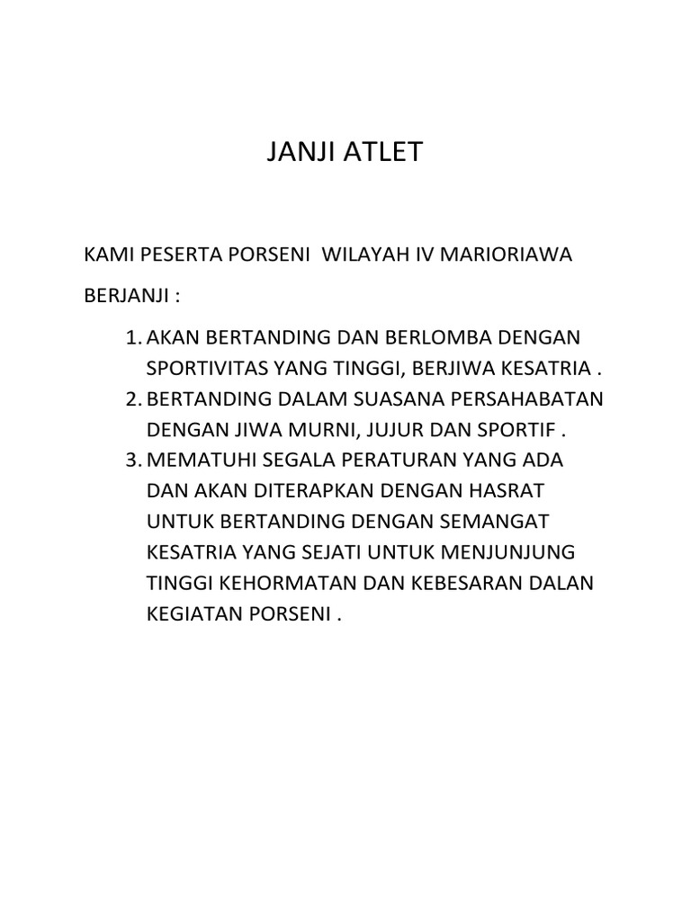 Janji Atlet Dan Janji Wasit | PDF