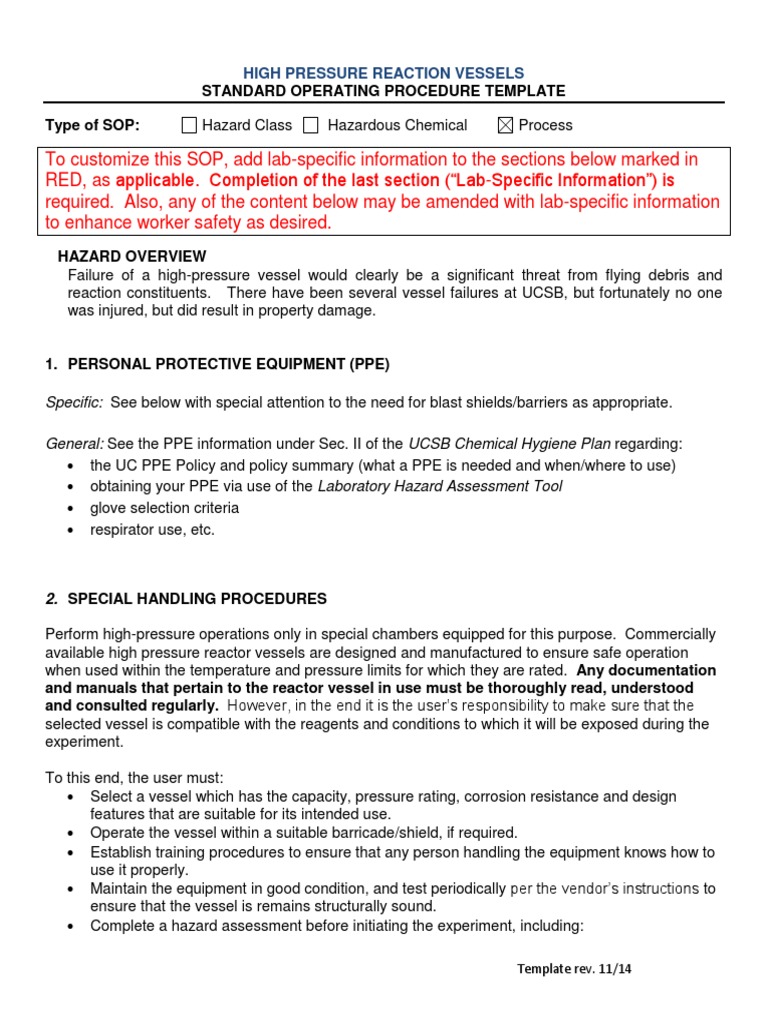Standard Operating Procedure Template Type of SOP: Hazard Class ...