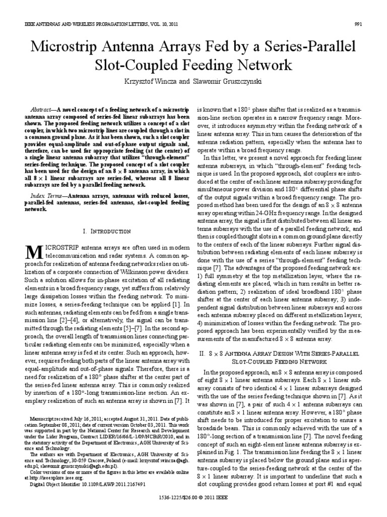 Microstrip Antenna Arrays Fed by A Series-Parallel Slot-Coupled Feeding ...