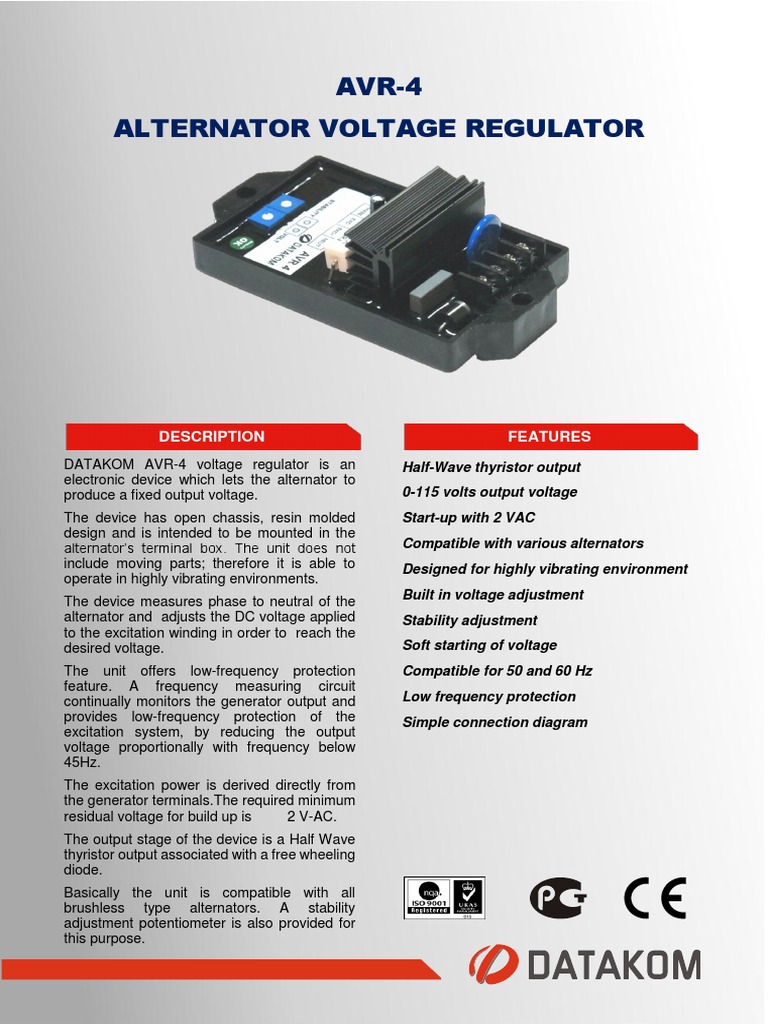 AVR-4 Alternator Voltage Regulator: Description Features | PDF ...