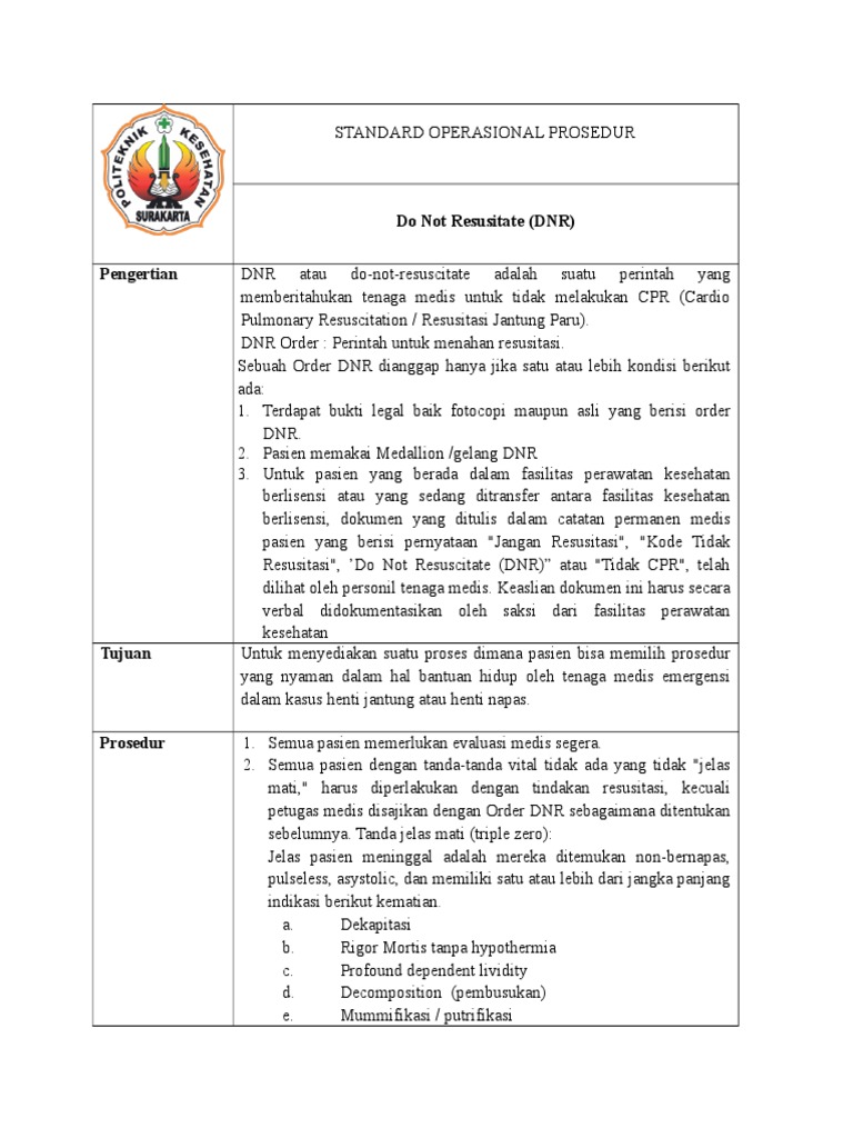 Do Not Resusitate Dnr Pengertian Pdf