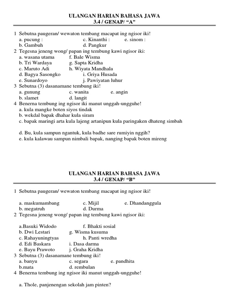 Uh Bahasa Jawa Xi 3.4 | PDF