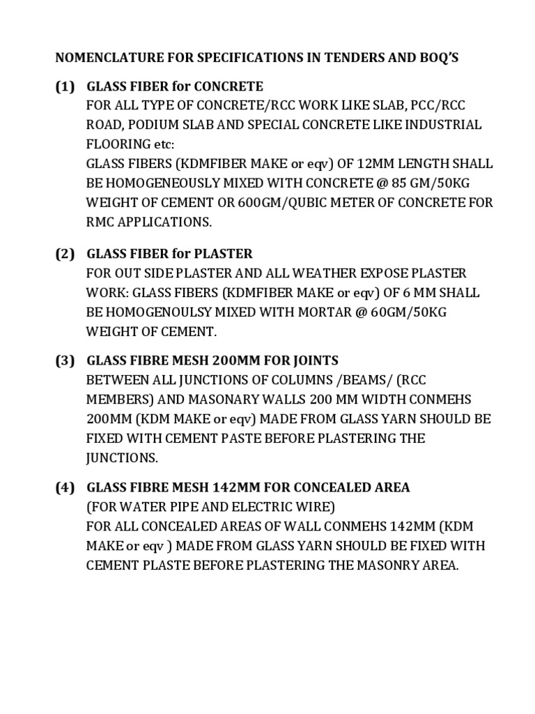Glass Fiber Specifications for Construction | PDF