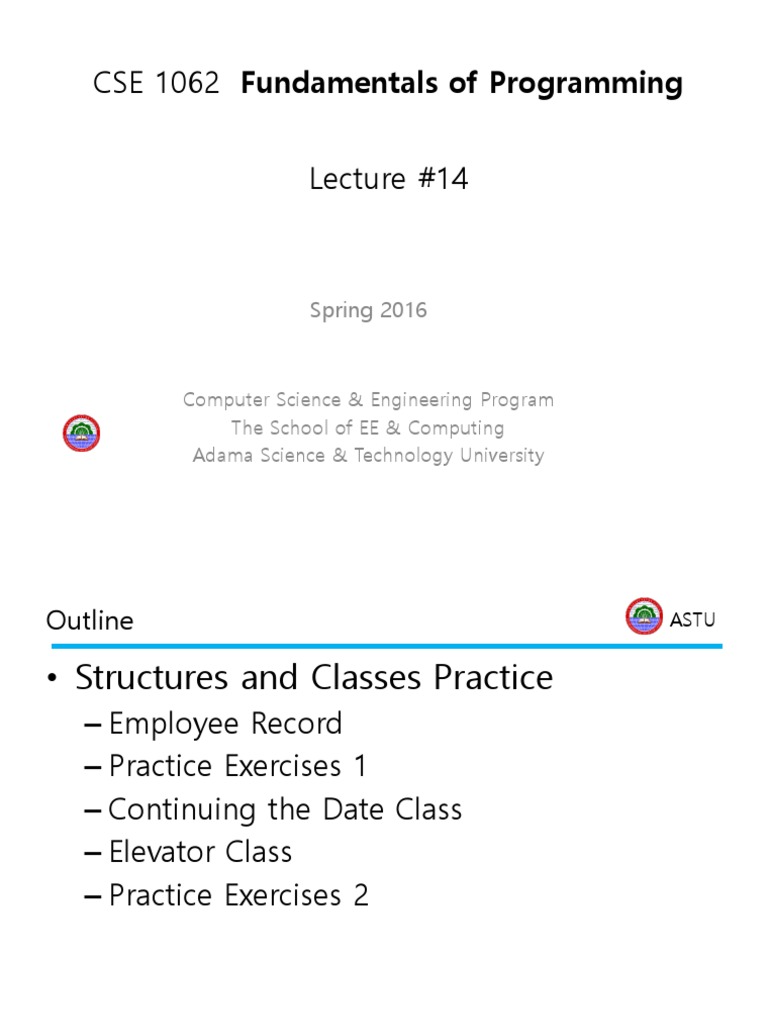 Cse 1062 Fundamentals Of Programming Lecture 14 Date And Elevator Classes Pdf Constructor