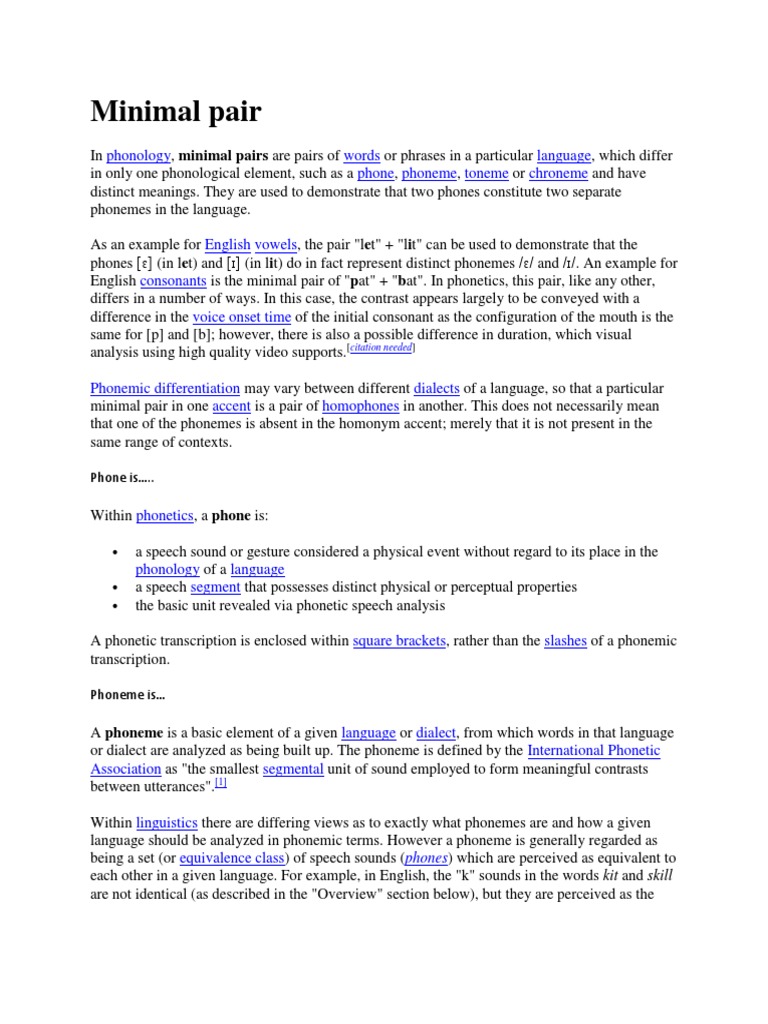 Minimal Pairs 1 | PDF | Syllable | Phoneme