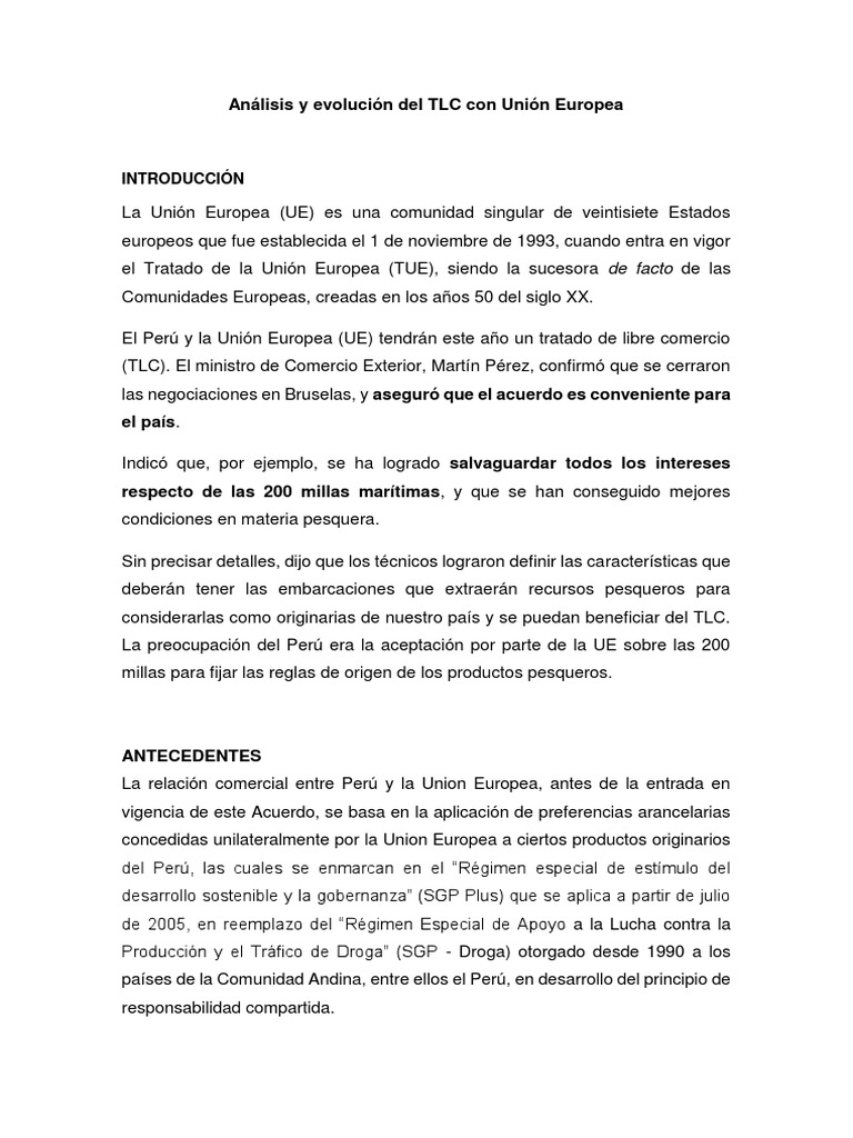 Análisis y Evolución Del TLC Con La Unión Europea 1 | PDF | Tratado de ...