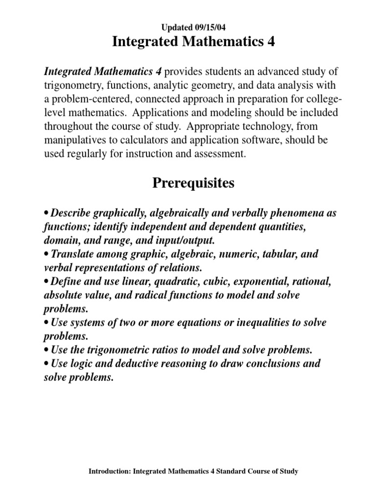 Integrated Mathematics 4: Updated 09/15/04 | PDF | Function ...