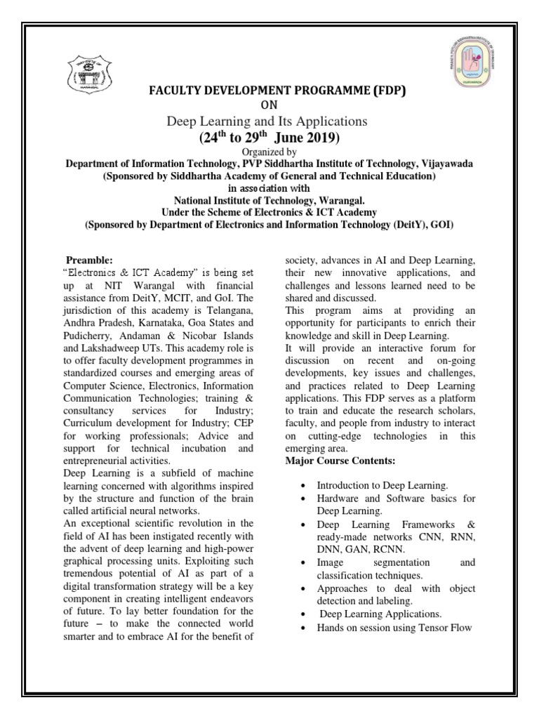 FDP DL Broucher | PDF | Deep Learning | Artificial Intelligence