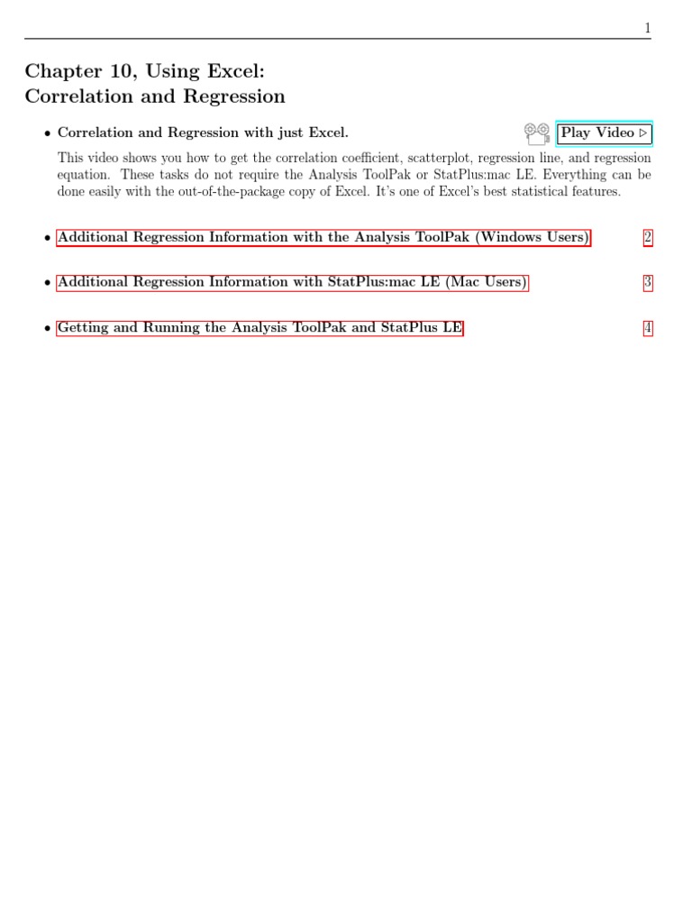 Chapter 10, Using Excel: Correlation and Regression | PDF | Coefficient Of Determination ...