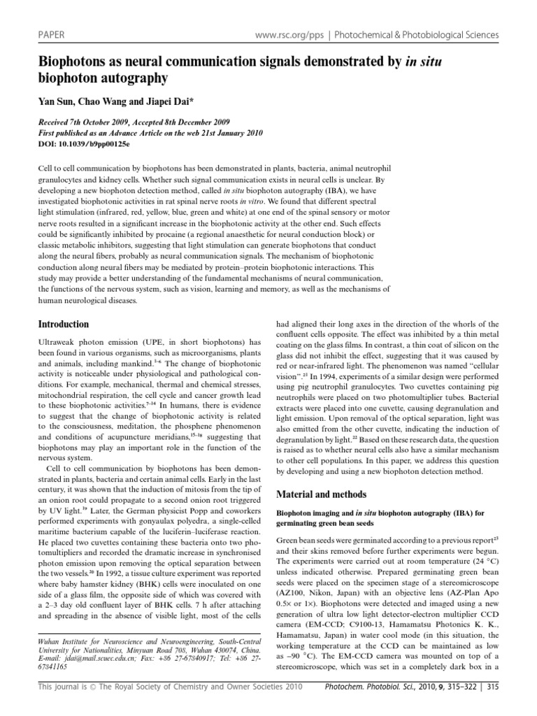 Biophotons As Neural Communication Signals PDF | PDF | Nervous System ...