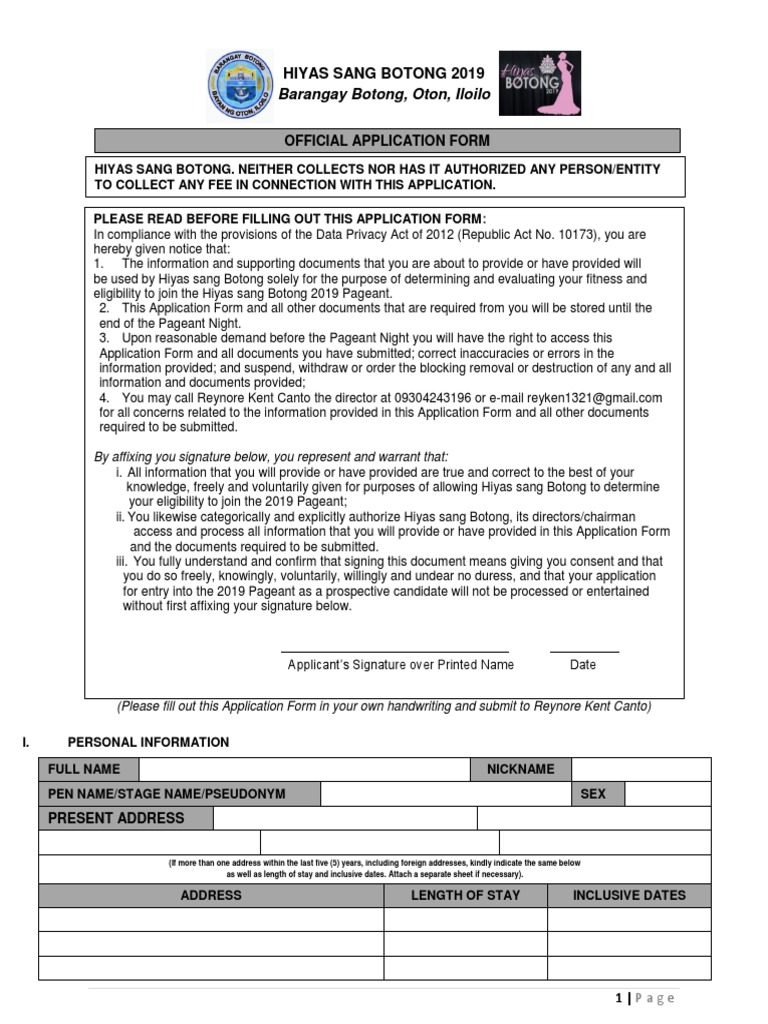 Pageant Application Form | PDF | Identity Document | Psychiatry