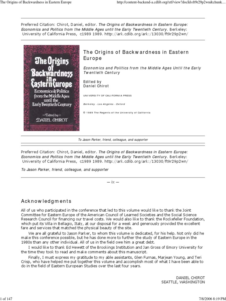Chirot, Daniel - The Origins of Backwardness in Eastern Europe | PDF ...