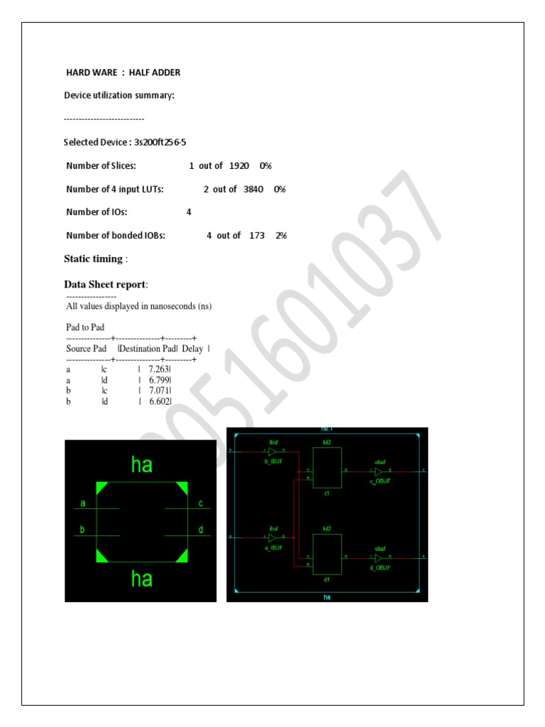 Static Timing: Data Sheet Report:: Hard Ware: Half Adder | PDF | Electrical Engineering | Computing