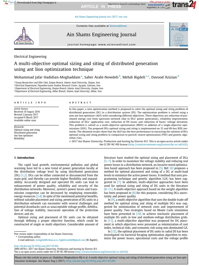 5-2018-A Multi-Objective Optimal Sizing and Siting of Distributed Generation | PDF | Distributed ...