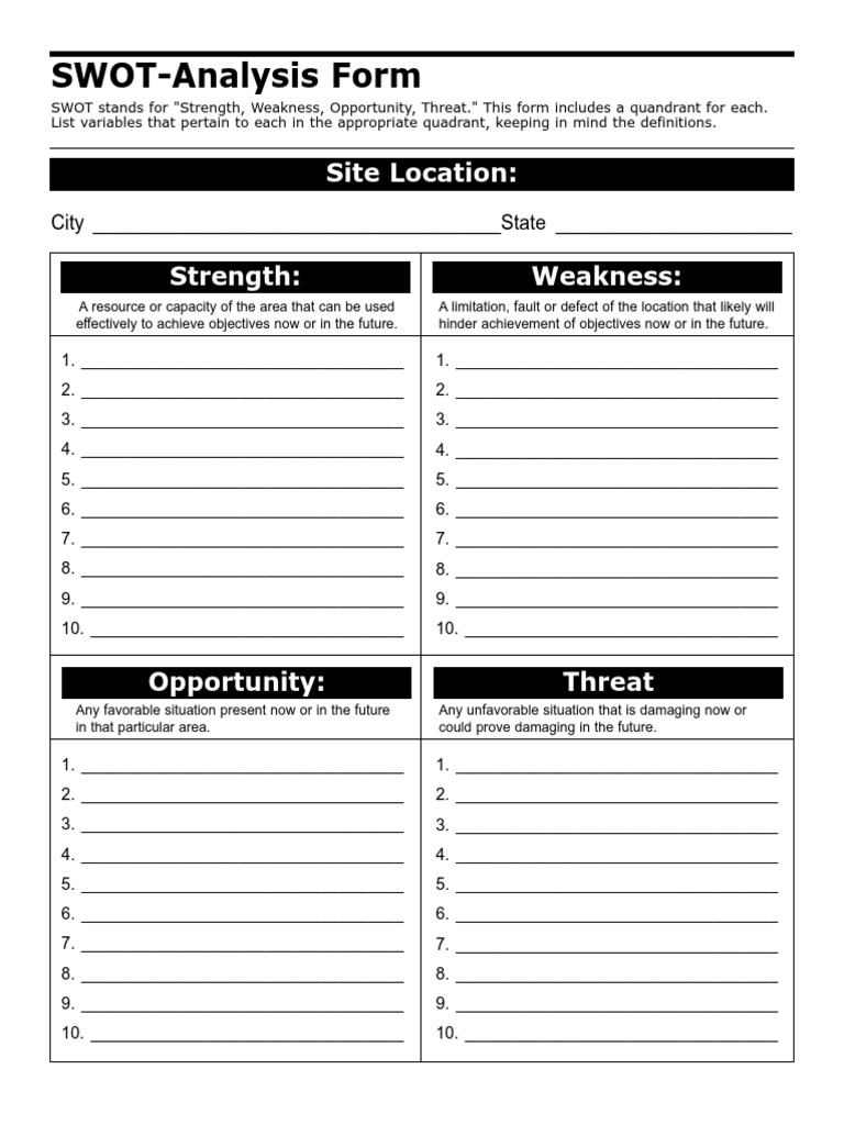 Free SWOT Analysis Form PDF | PDF | Swot Analysis | Business