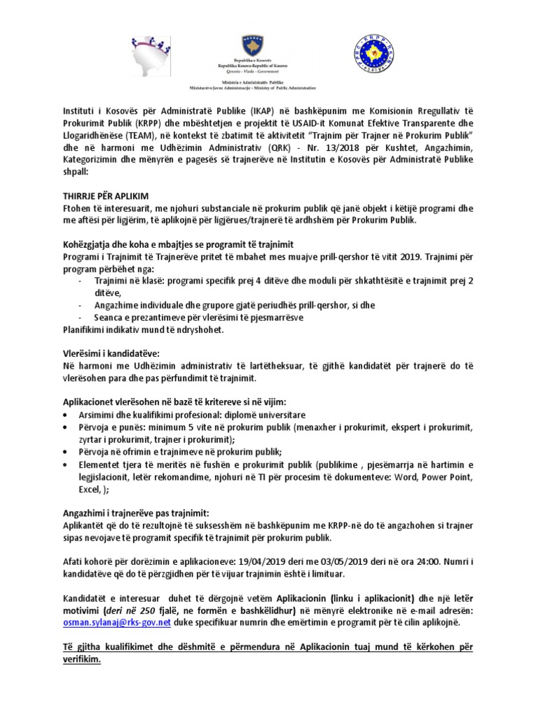 01 Thirrje Për Trajnim Per Trajner 19 - 04 - 2019 | PDF