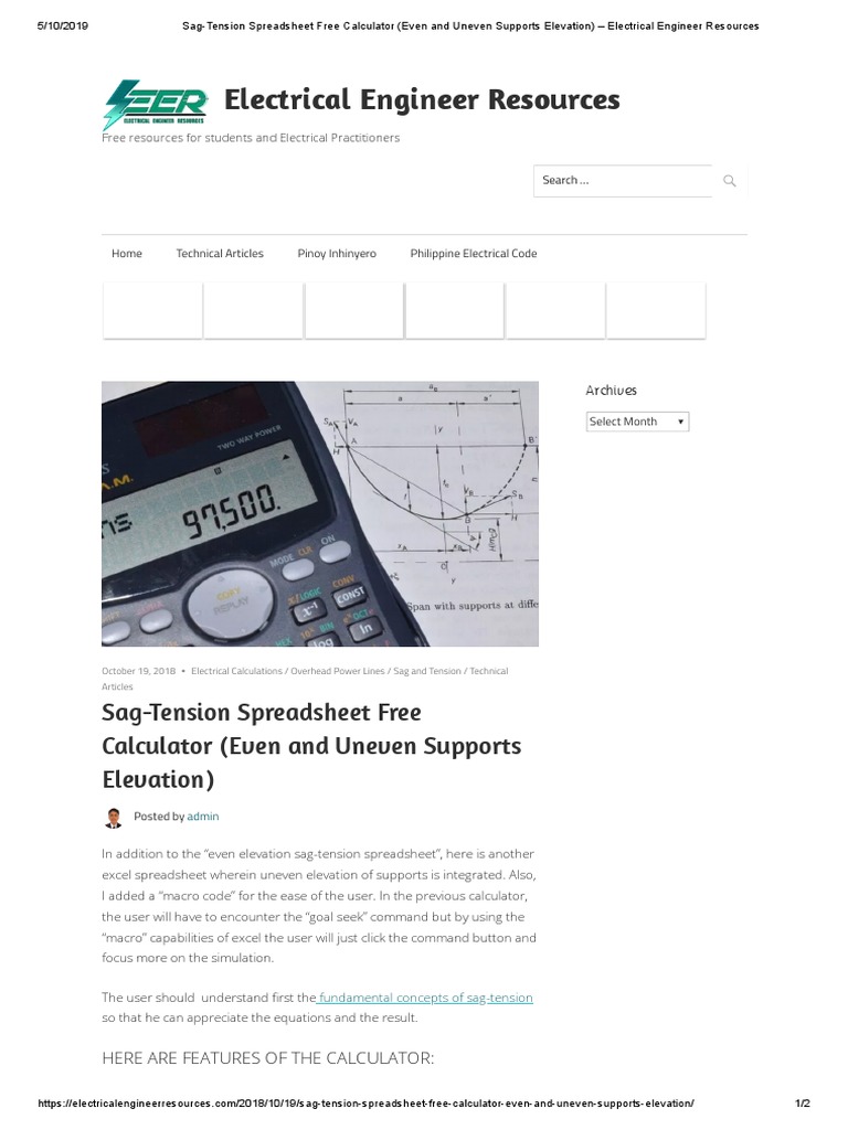 Sag-Tension Spreadsheet Free Calculator (Even and Uneven Supports Elevation) - Electrical ...