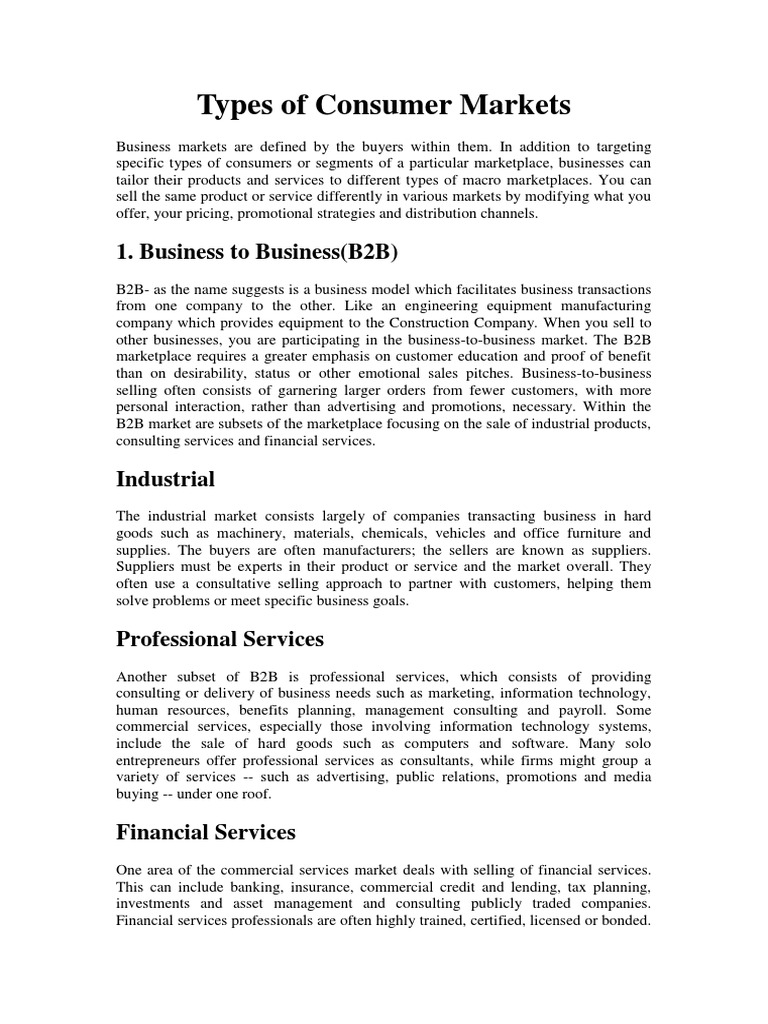 Five Types of Business Markets | PDF | Retail | E Commerce