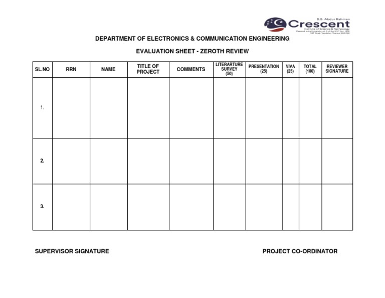 Evaluation Sheet - Zeroth Review | PDF