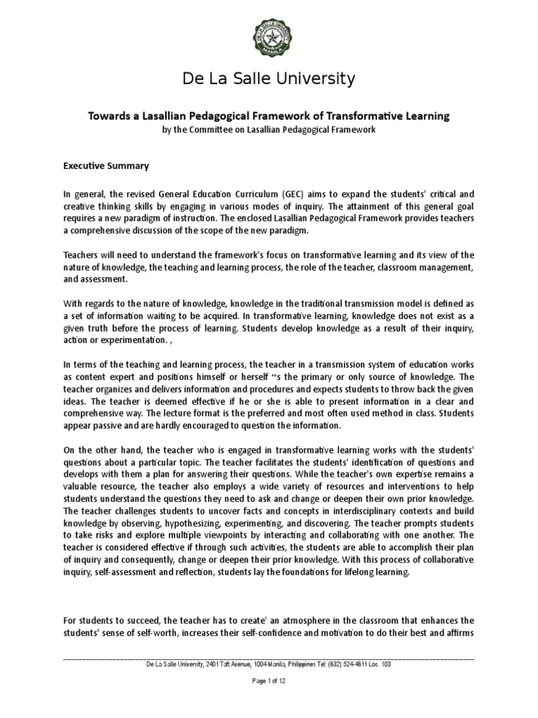 Lasallian Pedagogical Framework | PDF | Educational Assessment | Teachers