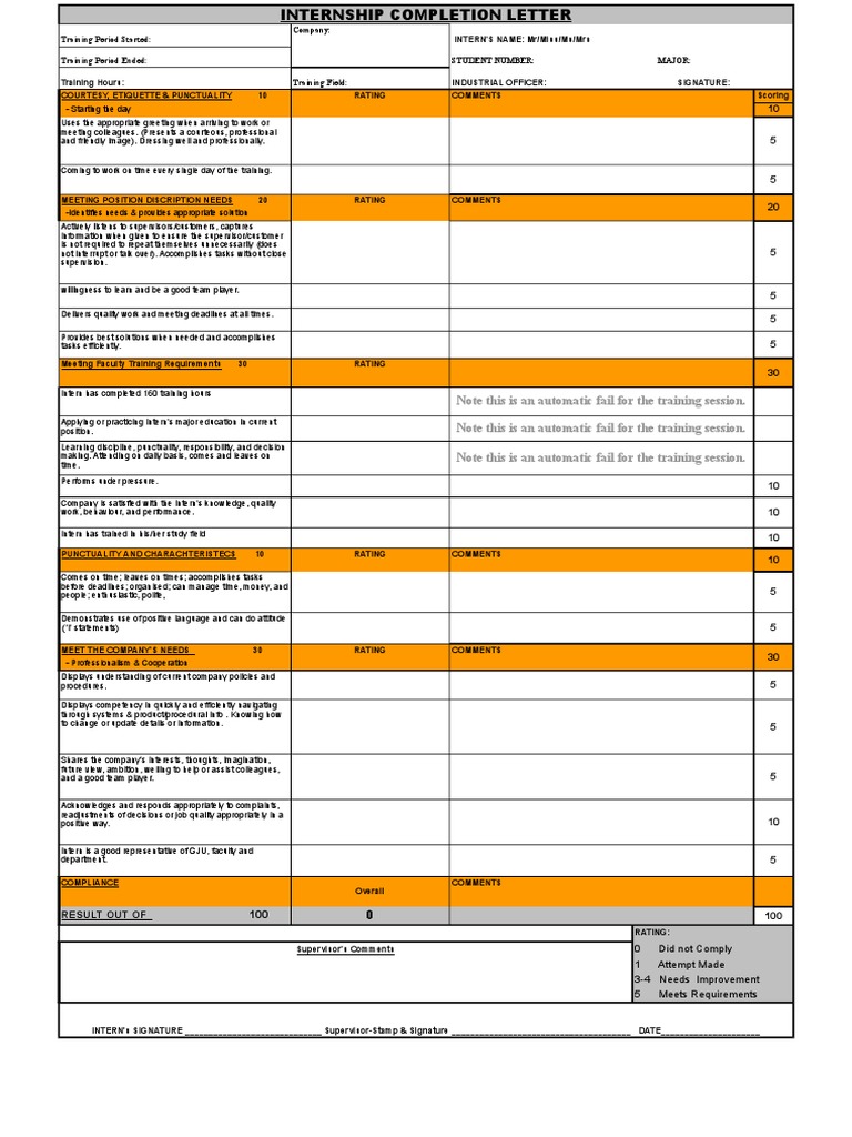 Internship Completion Evaluation Letter | PDF | Behavior Modification ...