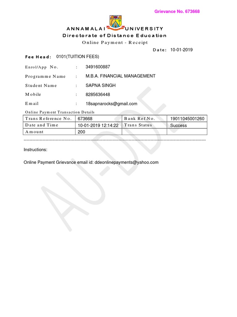 Annamalai University Directorate Ofdistance Education: Online Payment ...